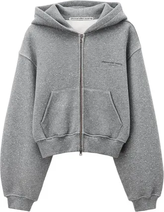 Alexander Wang Allover Crystal Hotfix Zip-up Hoodie
