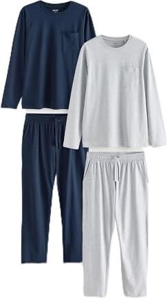 Next Homme Ensemble Pyjama en Jersey &agrave; Manches Longues Navy Blue/Grey XXL