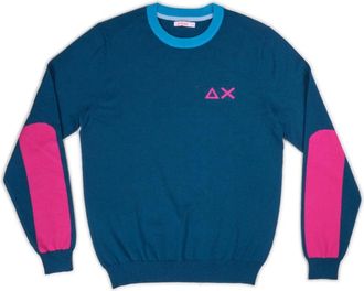 Sun 68 Homme, Pulls, Bleu, Taille: XL Round Big Elbow Macro Logo