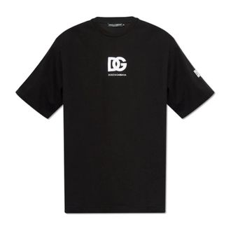 Dolce & Gabbana Homme, Tops, Noir, Taille: 2XL T-shirt avec logo