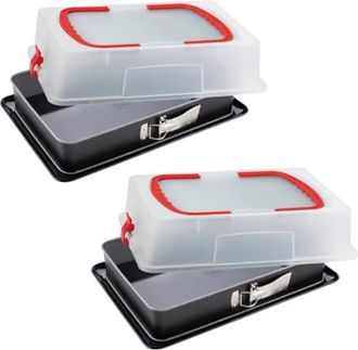 Dr. Oetker 9930650 2-er Set Springform rechteckig mit Tragedeckel, rechteckige Lasagneform, Backform, Auflaufform, Lasagneform, Stahl, 42 x 29 x 7 cm