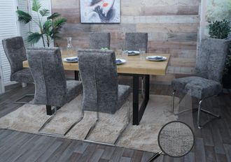 Mendler 6er-Set Esszimmerstuhl HWC-G56, Küchenstuhl Freischwinger Stuhl Lehnstuhl, Metall Stoff/Textil Chenille - dunkelgrau