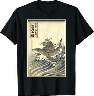 Waves Raging Waves Shark Rider Japanische Ukiyo-e Kunst T-Shirt