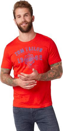 Tom Tailor Herren T-Shirt mit Logo-Print, 13189 - Basic Red, S