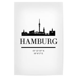 artboxONE Poster 60x40 cm St&auml;dte Hamburg Germany Black Skyline Art - Bild Hamburg Cityscape Coordinates
