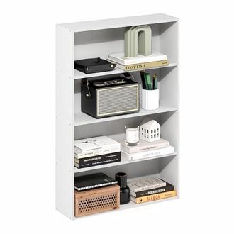 Furinno Basic 4-st&ouml;ckiges offenes B&uuml;cherregal, B&uuml;cherregal, Aufbewahrungsorganizer, 6 x 24 x 35, Wei&szlig;
