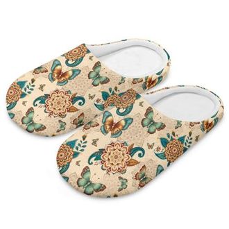 Coloranimal Pantoufles de spa &agrave; bout ferm&eacute; pour femme, chaussures dint&eacute;rieur en coton et lin, pantoufles dint&eacute;rieur en coton, Mandala Fleur Papillon, 38.5/39.5 EU
