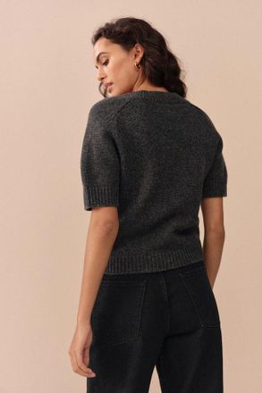 Next Strickpullover Kurzarm-Strickpulli mit V-Ausschnitt aus Lambswool (1-tlg)