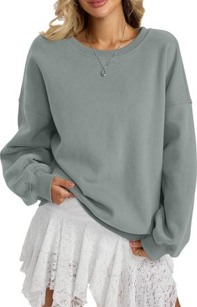 TOMWELL Sweatshirt Damen Oversized Pullover Herbst Winter Rundhals Pulli Fleecepullover Langarmshirt A Grün XXL