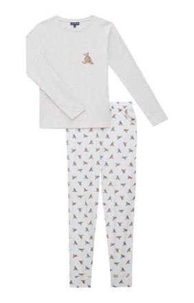 Arthur Pyjama Femme, Ensemble Manches Longues et Pantalon - 100% Coton Bio l&eacute;ger, Doux et Confortable - Motif Nounours Fantaisie Beige - Taille L