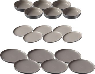 Ritzenhoff & Breker Jasper Teller & Schalen Set 18-teilig, Grau, Tafelservice aus Steinzeug, Geschirr mit Soft-Touch-Haptik & farbiger Mattglasur