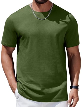 Coofandy Herren T-Shirt aus Baumwolle Sommer Shirts Rundhals T-Shirt Atmungsaktiv Basic Tshirt für Männer Lässige T-Shirts Armeegrün 3XL