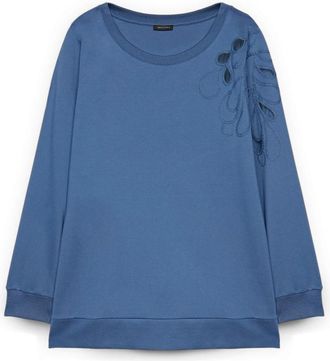 Fiorella Rubino Femme, Sweatshirts et sweats &agrave; capuche, Bleu, Taille: 44 FR SweaT-shirt brod&eacute; de fleurs avec d&eacute;coupe aux &eacute;paules