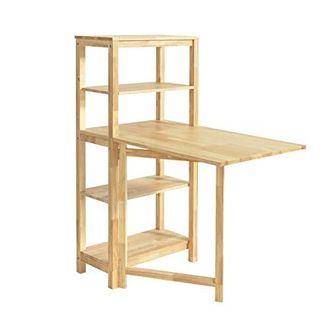 SoBuy FWT70-N klappbarer Esszimmertisch mit Regal Esstisch aus Kautschukholz Klapptisch Küchentisch Schreibtisch Holztisch für Küche, Esszimmer BHT ca.: 98x