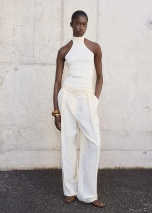 Mango Neckholder-Top aus Strick ecru - Damen - XXL - MANGO