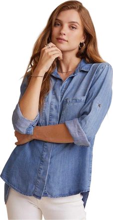 Bella Dahl Hemd f&uuml;r Damen, Schlitz im R&uuml;cken, Denim, leger, Lang&auml;rmlig (Schattiertes Blau)