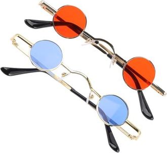 Hemobllo 2pièces Lunettes De Soleil Rondes Métal Style Punk Lot Pour Hommes Et Femmes Pour Fêtes Et Voyages
