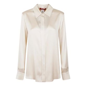 Max Mara Femme, Blouses et Chemises, Brun, Taille: 40 FR Stretch Satin Silk Shirt