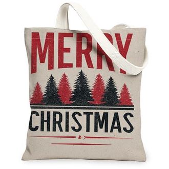 Generic Sacs fourre-tout en toile pour sapin de No&euml;l, motif for&ecirc;t rustique, sacs l&eacute;gers et r&eacute;utilisables, toile &eacute;cologique joyeuse saisonni&egrave;re pour Tra, beige