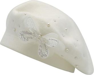 ZLYC B&eacute;ret Classique fran&ccedil;ais en Laine pour Femme - Chaud, Papillon Blanc, Taille Unique