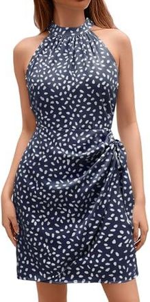 Generic Robe d&eacute;t&eacute; pour femme - Imprim&eacute; &agrave; pois - Robe d&eacute;contract&eacute;e &agrave; nouer &agrave; la taille - Robe d&eacute;contract&eacute;e avec fermeture &eacute;clair dans le dos - Robe d&eacute;t&eacute; boh&egrave;me