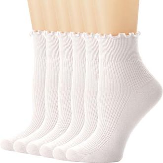 Dreshow 6 Paires Chaussettes &agrave; Volants en Coton en Tricot Chaussettes &agrave; Volants pour Femmes Chaussette de Cheville D&eacute;contract&eacute;es Chaussette en Coton Tricot&eacute;es