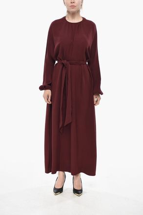 Super Blond Silk Midi Dress with Belt Super Blond