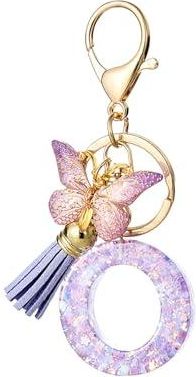 Generic Porte-cl&eacute;s en r&eacute;sine avec pendentif papillon et pompon en forme de lettre de lalphabet A Z pour sac de femme Petit portefeuille pour femme, PP14, tail