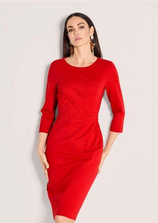 Madeleine Maxikleid Schmales Jersey-Kleid mit Rundhals Etuikleid mit 3/4-&Auml;rmel, Zierbiesen, knieumspielend