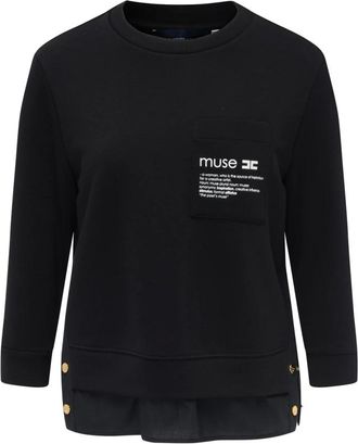 Elisabetta Franchi Femme, Sweatshirts et sweats à capuche, Noir, Taille: 42 FR Élégant Pull en Tricot
