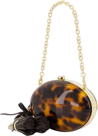 Self Portrait Womens Oval Clutch - Self Portrait Acrylic Brown Bags Clutches