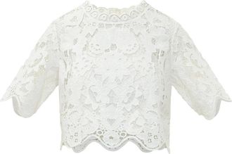 Michael Kors Femme, Blouses et Chemises, Blanc, Taille: 36 FR Haut court en dentelle florale