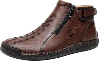 Generic Baskets en Cuir Rétro pour Homme Chaussures Montantes De Randonnée Plates Fermeture Éclair Semelle Antidérapante Légères Confortables Chaussures De Ma