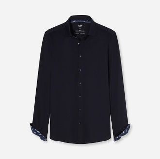 Olymp Langarmhemd OLYMP Level Five 24/Seven, Herren, Gr. 38, N-Gr, marine, Jersey, Obermaterial: 92% Baumwolle, 8% Elasthan, k&ouml;rpernah normal, 2-Knopf-Mansc