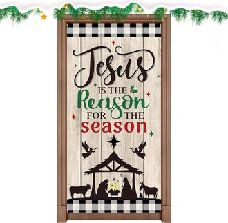 Generic Weihnachten Krippe Türabdeckung - 90x200cm Heilige Nacht Hintergrund, Winter Stoff Banner | Frohe Weihnachten Türdekoration, Festliche Weihnachtsaufhä