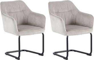 Byliving ELBA Schwingstuhl 2er Set, drehbar 180&deg; mit R&uuml;ckholfunktion, Grob-Cord Taupe, Metallgestell schwarz, Armlehnen