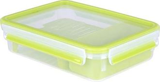 Emsa Clip & Go Lunchbox, 1,2 L, Brotdose mit Gittereinsatz und 2. Ebene, 100 Prozent dicht, mit Frischedichtung, Transparent, Hellgrün, Made in Germany, 51