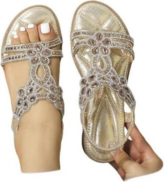 Generic Sandales plates &agrave; strass pour femme 2026, largeur large, boh&egrave;me, &eacute;tincelant, antid&eacute;rapantes, d&eacute;contract&eacute;es, chaussures de plage d&eacute;t&eacute;, sangle &eacute;lastique