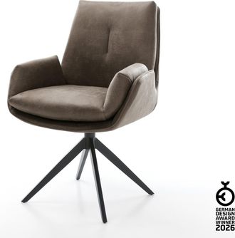 DELIFE Drehstuhl Clea-Flex Mikrofaser Taupe Vintage Kreuzgestell breit Schwarz 360&deg; drehbar Wippfunktion, Esszimmerst&uuml;hle