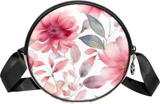 Generic Sac &agrave; bandouli&egrave;re rond pour femme, motif fleurs et feuilles, sac &agrave; dos avec fermeture &eacute;clair, bretelles r&eacute;glables, sac &agrave; main rond d&eacute;contract&eacute; pour fe