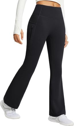 Baleaf Damen Fleece Lined Thermo Yogahose Bootcut Flare Leggings High Waist Warmhose Winterhose Cargohose mit Taschen Schwarz 2XL