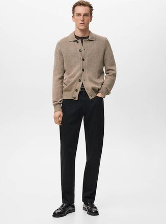 Mango Cardigan maille laine m&eacute;lang&eacute;e beige - Homme - XL - MANGO MAN