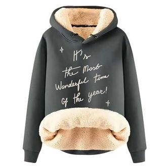 Generic 2026 Printemps Mode No&euml;l Lettre Litt&eacute;raire Imprim&eacute;e Femmes Automne Et Hiver Velours &Eacute;pais Chaud Cardigan Sweat &agrave; Capuche, gris fonc&eacute;, 3XL