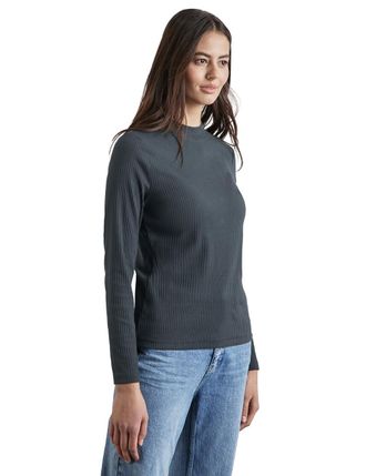 Street One Damen A322495 Shirt Mit Rippstruktur, Cool Vintage Green, 44 EU