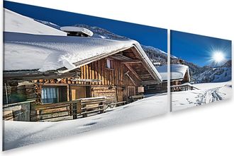 Islandburner Bild auf Leinwand Winter Ski Chalet Und H&uuml;tte In Schneeberg Bilder Wandbilder Poster