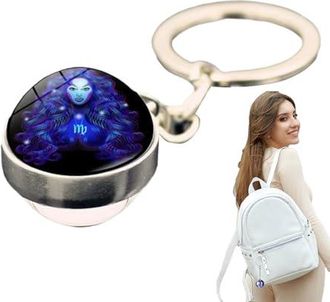 Generic Porte-cl&eacute;s constellation - Pendentif boule de verre lumineuse, breloque double face en de zinc, effet phosphorescent | Horoscope d&eacute;coration sac &agrave; main