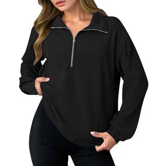 Generic Sweat-shirt en tricot &agrave; manches longues avec fermeture &eacute;clair pour femme - L&eacute;ger - Avec poches, Noir, XXL