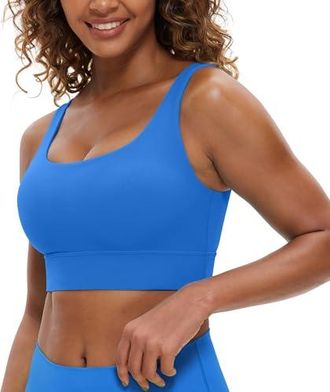 CRZ YOGA Femmes Butterluxe Soutien-Gorge de Sport à Dos en U - Faible Impact Yoga Entraînement Rembourré Haut Court Bleu Étincelant XS