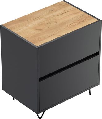 Magnolia Home Nachttisch Yako 60cm 2 SoftClose stehend Grafit & Eiche Top