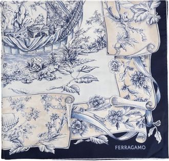 Ferragamo Femme, Accessoires, Bleu, Taille: ONE Size Pergamene Silk Scarf